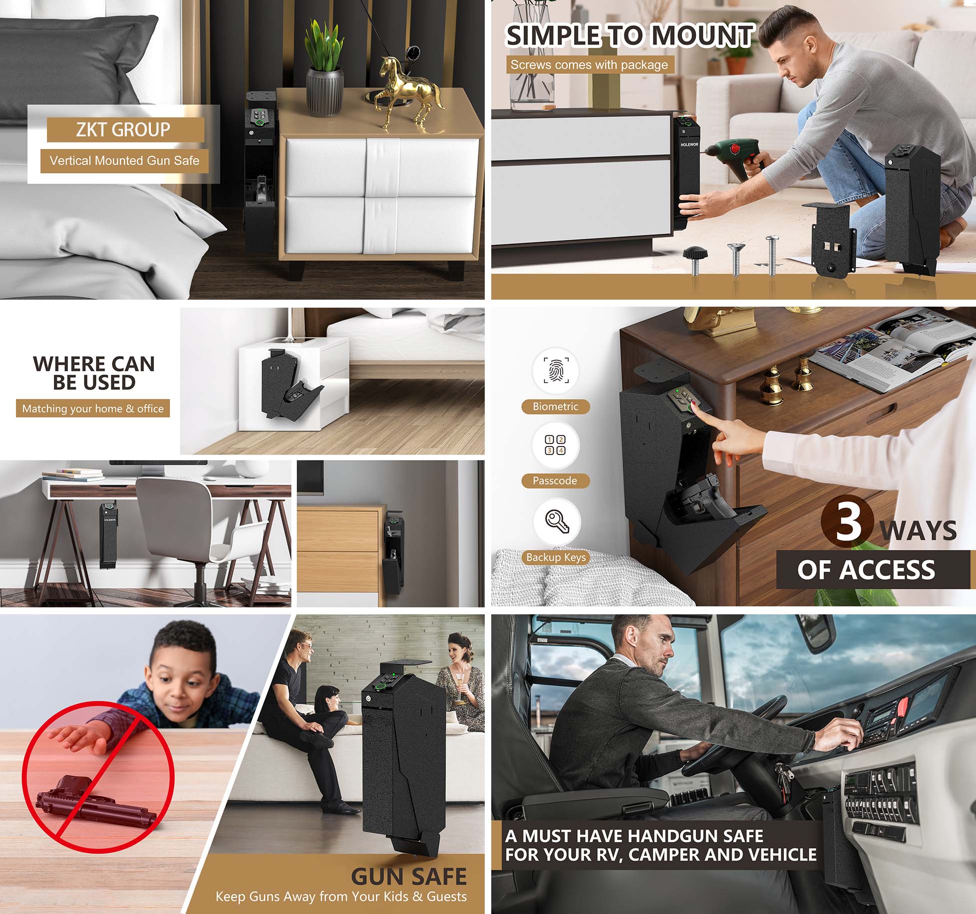 Biometric Drop-Down Gun Safe – Mounted Handgun Safe with Quick Access ...